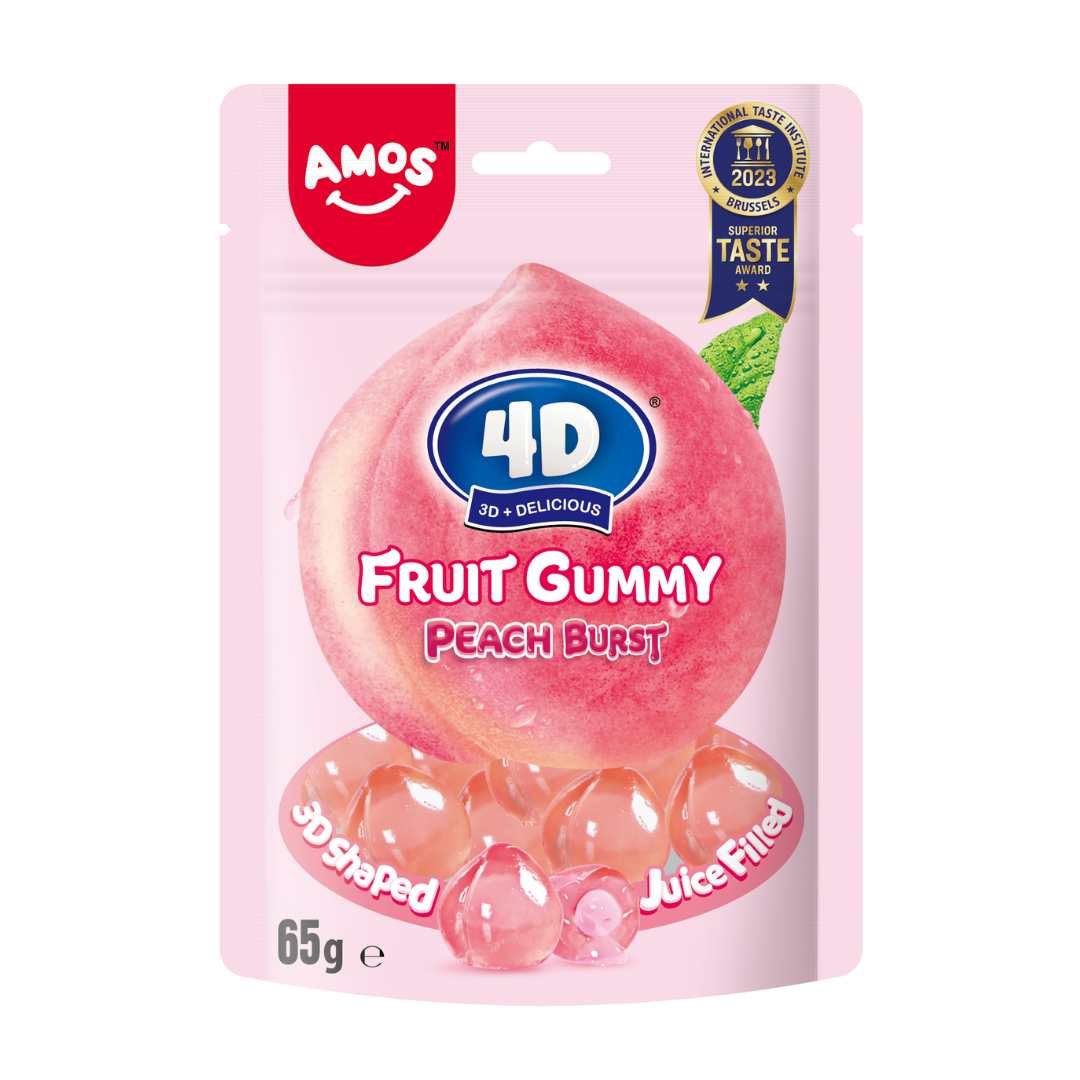 Amos 4D Fruit Gummy Peach Burst Peg Bag 12x65g – Candycrave