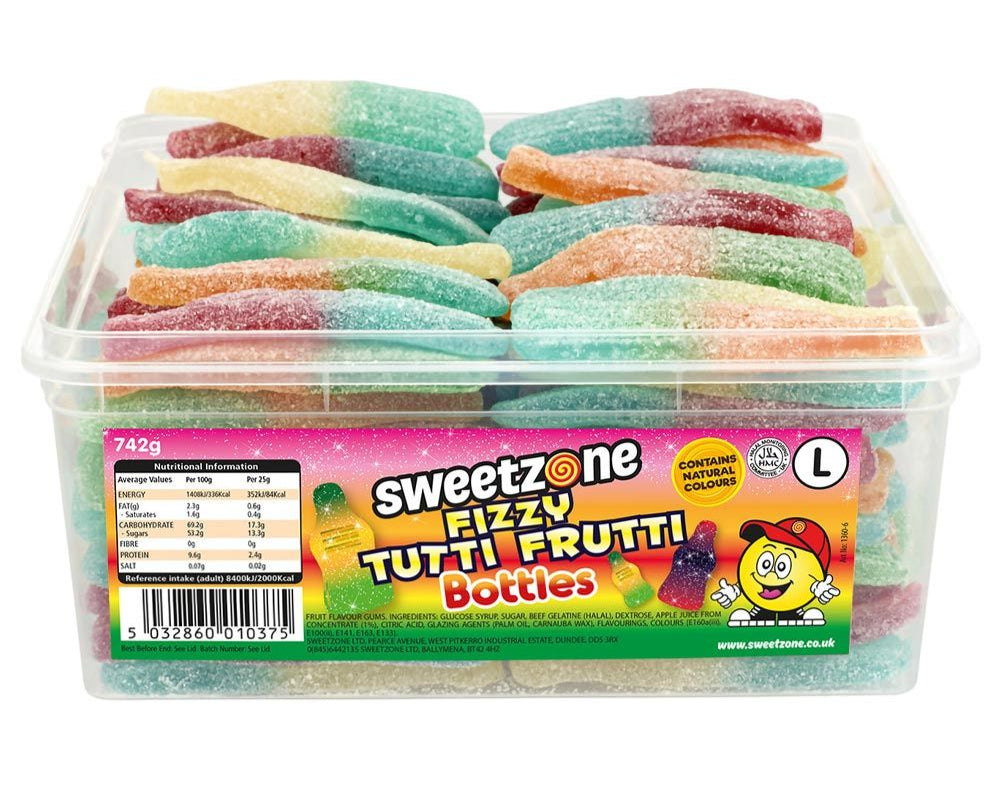 Halal Sweets: Sweetzone Giant Fizzy Tutti Frutti Bottles 740g – Candycrave