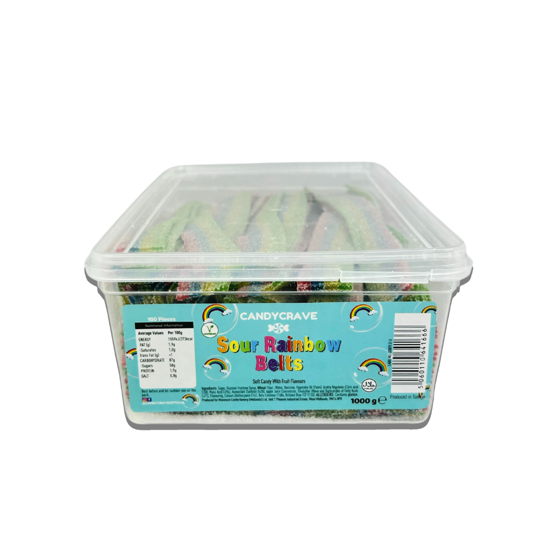 Candycrave Sour Rainbow Belts Tub: Halal Fizzy Sweets