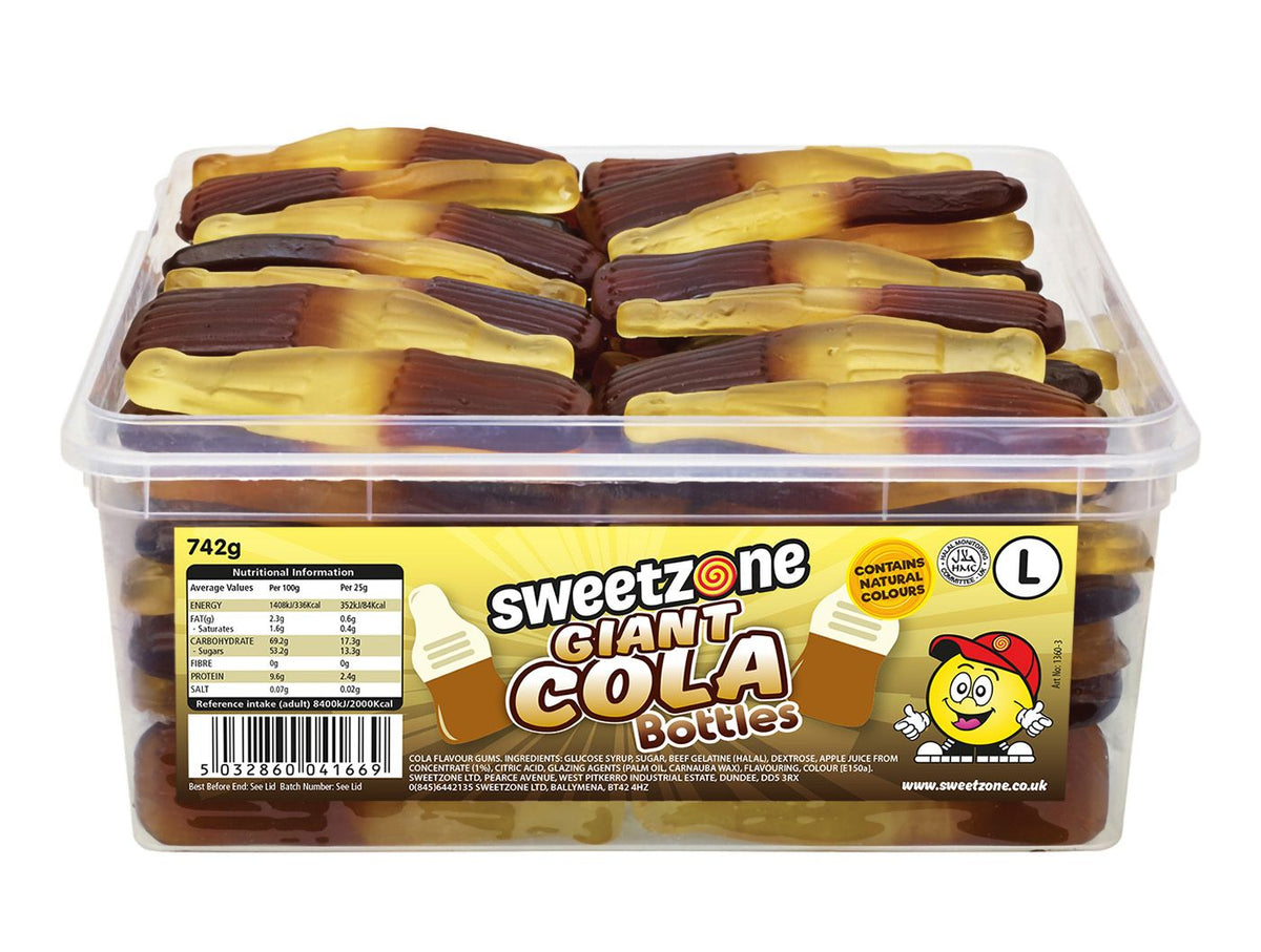 Halal Sweets: Sweetzone Giant Cola Bottles Tub 742g – Candycrave