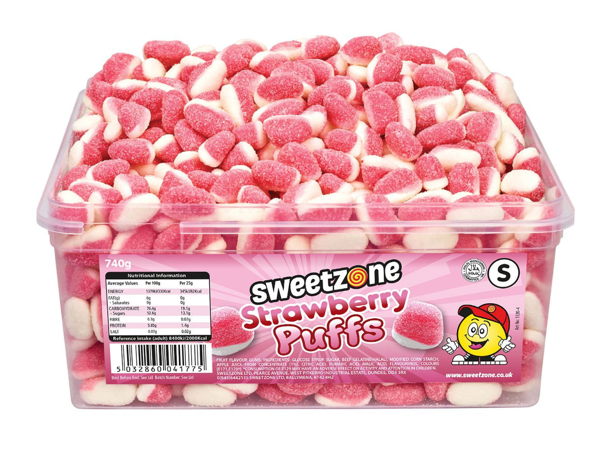 Halal Sweets: Sweetzone Strawberry Puffs Tub 740g – Candycrave